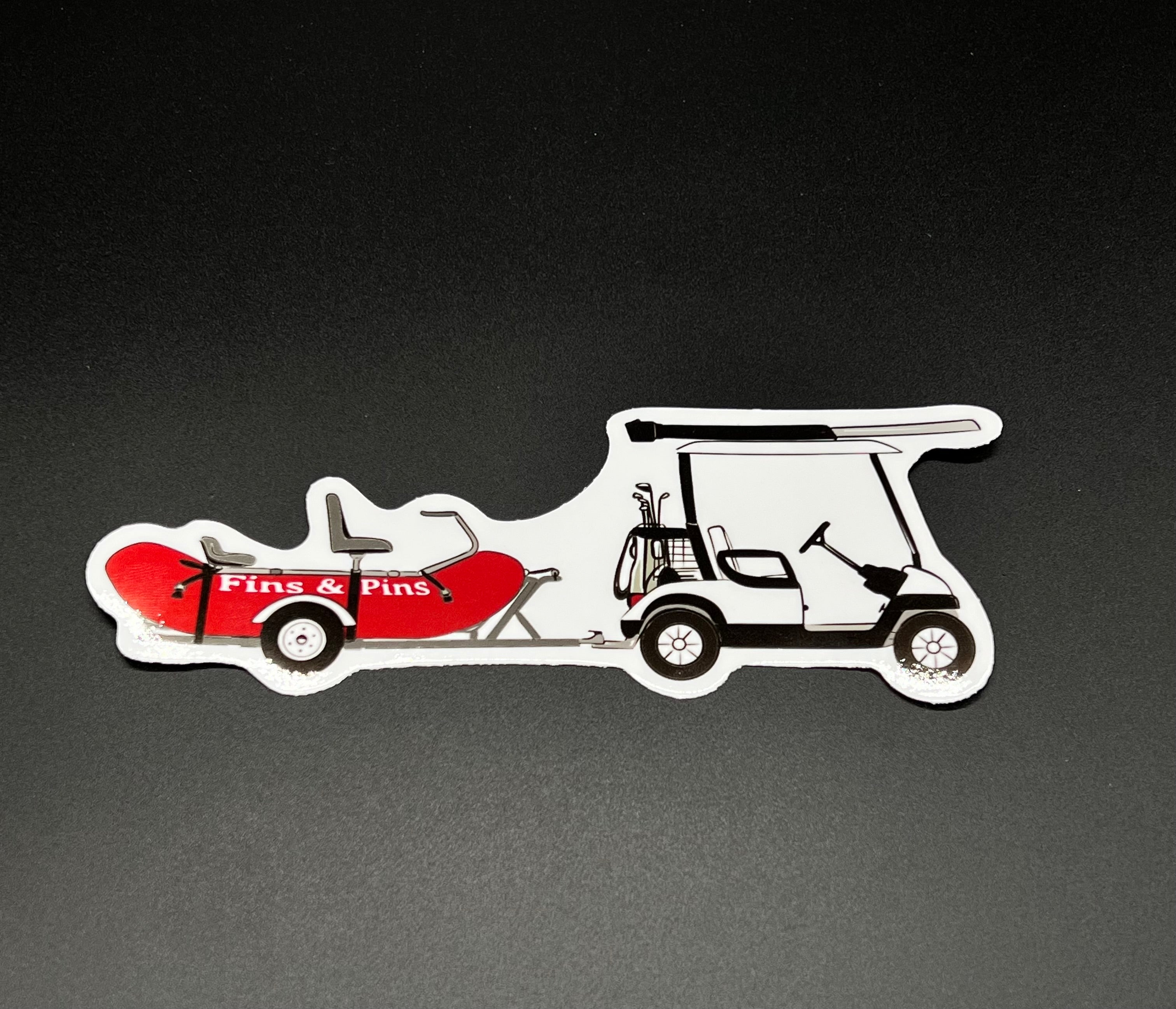 Cart pulling red raft sticker – Fins & Pins